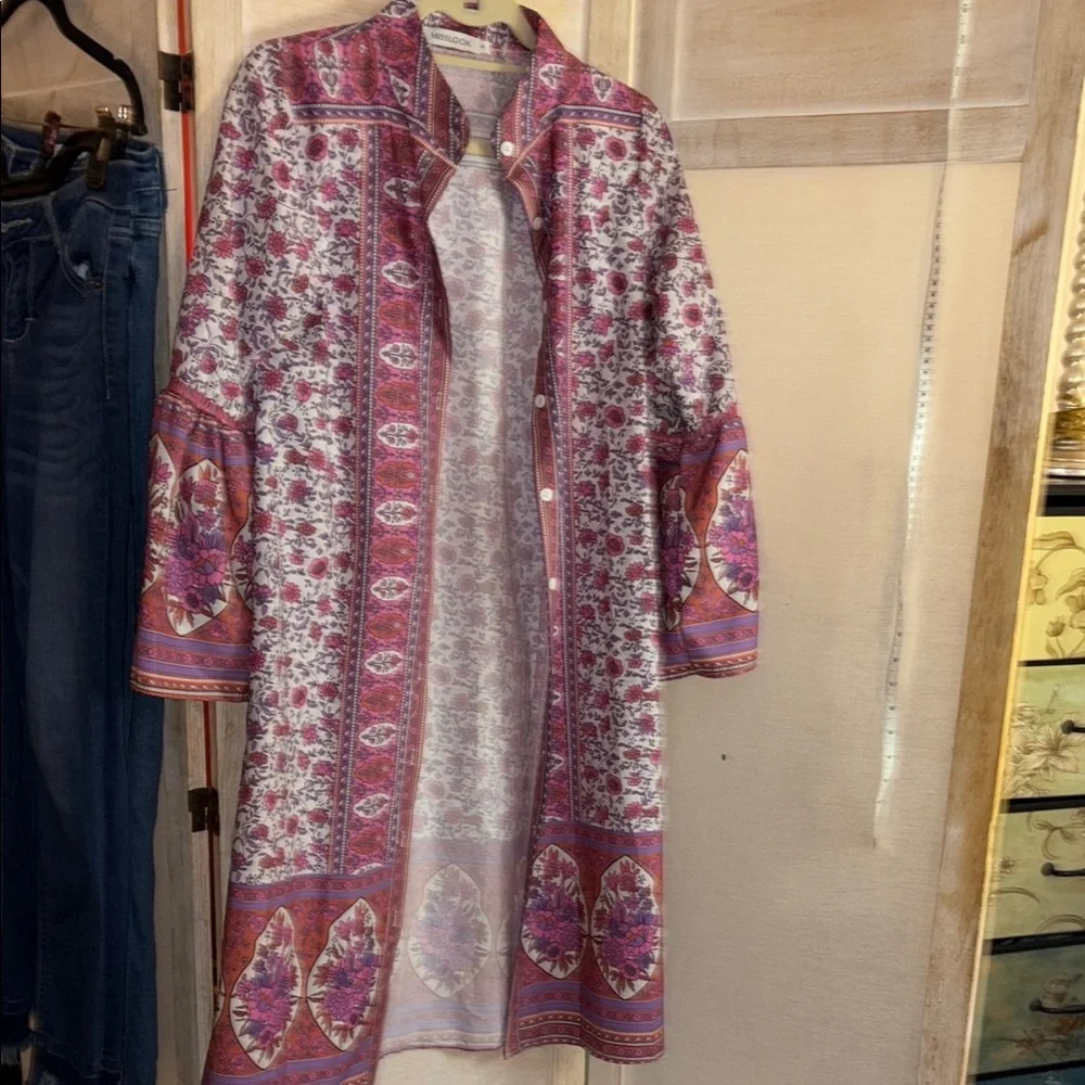 MISSLOOK | Tops | Misslook Pink And Purple Floral Buttonfront Kimono ...